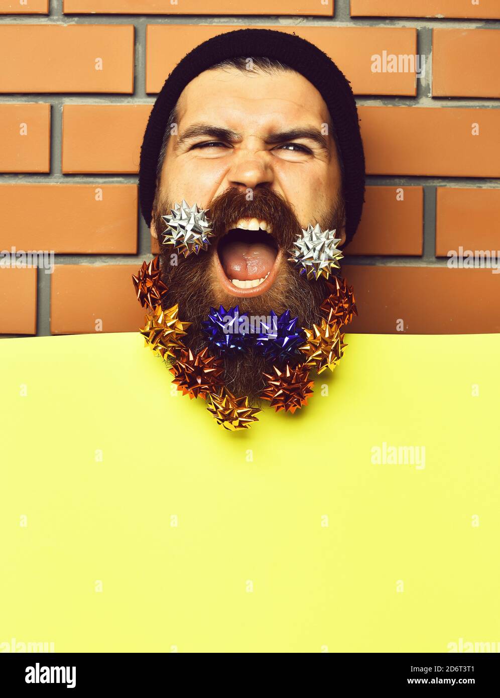 Bearded man, long beard. Brutal caucasian angry hipster with colorful ...