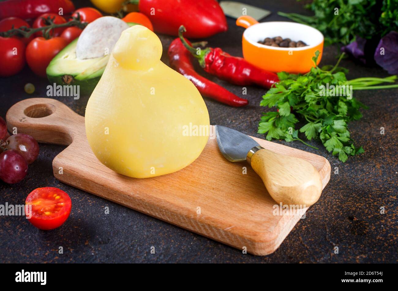 Traditional italian cheese Caciocavallo, homemade cheesy Pasta filata ...