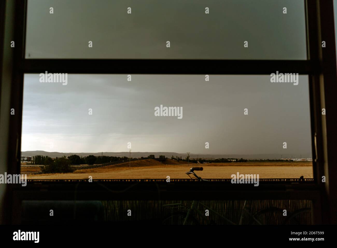 From windows views of vast agricultural fields in green countryside ...