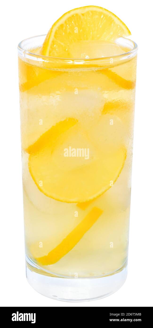 Lemonade with ice cubes on white background Stock Photo - Alamy