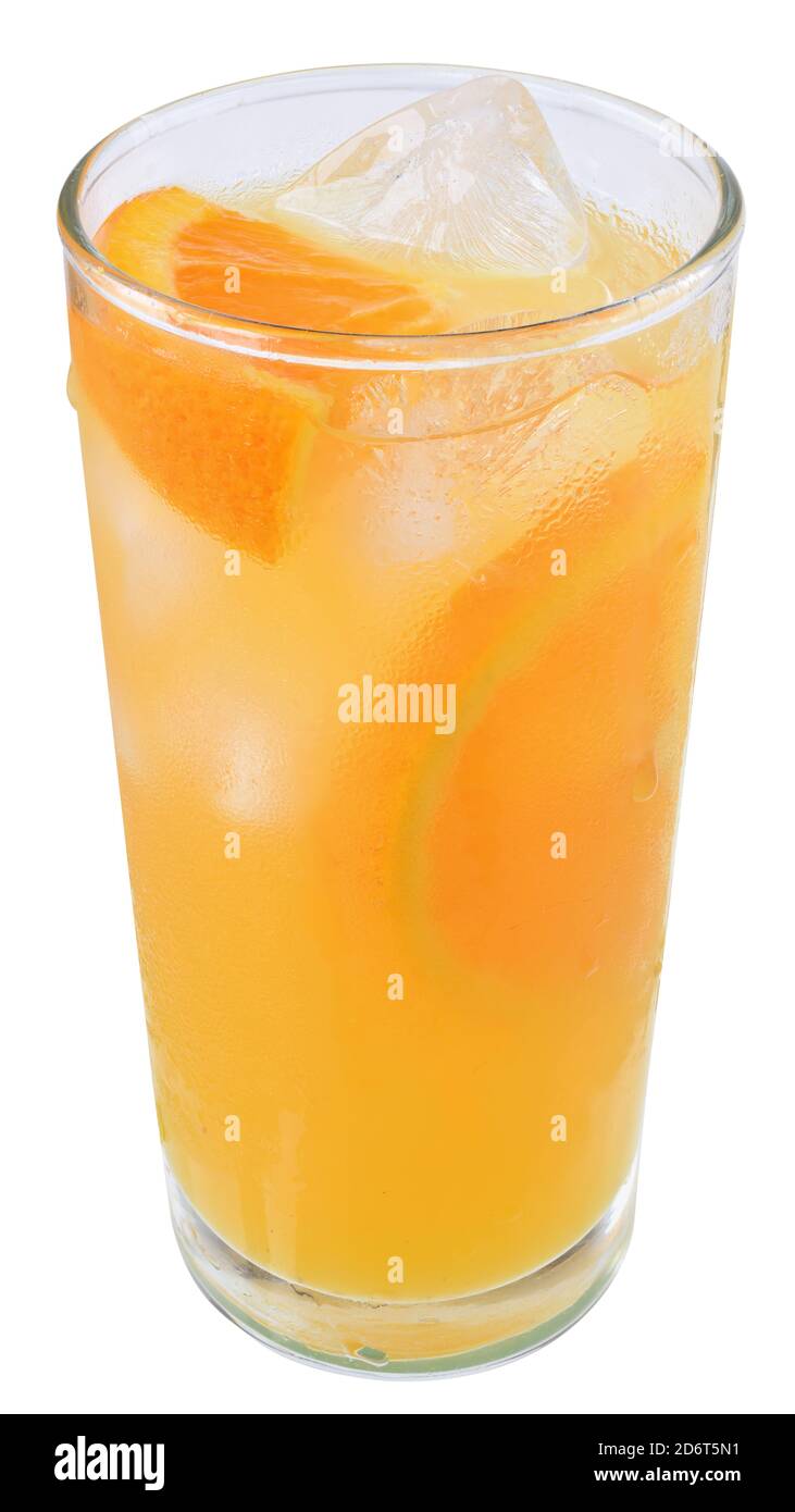 Cocktail with orange juice and ice cube in highball glass isolated on white background Stock ...