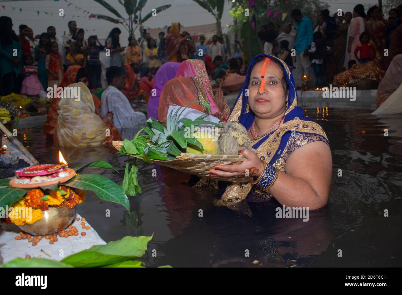 Indian women performing chhath pooja.Chhath is an ancient Hindu Vedic ...