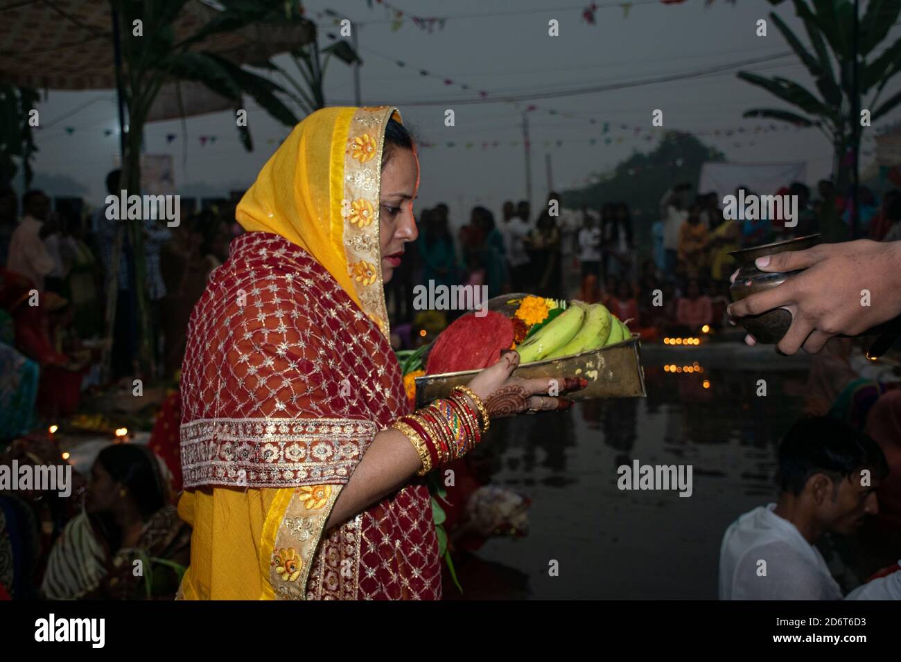 Indian women performing chhath pooja.Chhath is an ancient Hindu Vedic ...