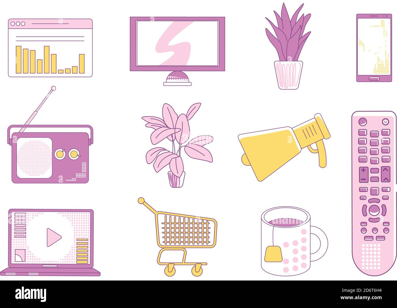 Purple and yellow linear objects set Stock Vector Image & Art - Alamy