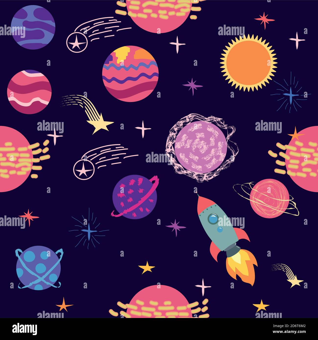 Seamless outer space ufo rocket science kids background pattern Stock ...