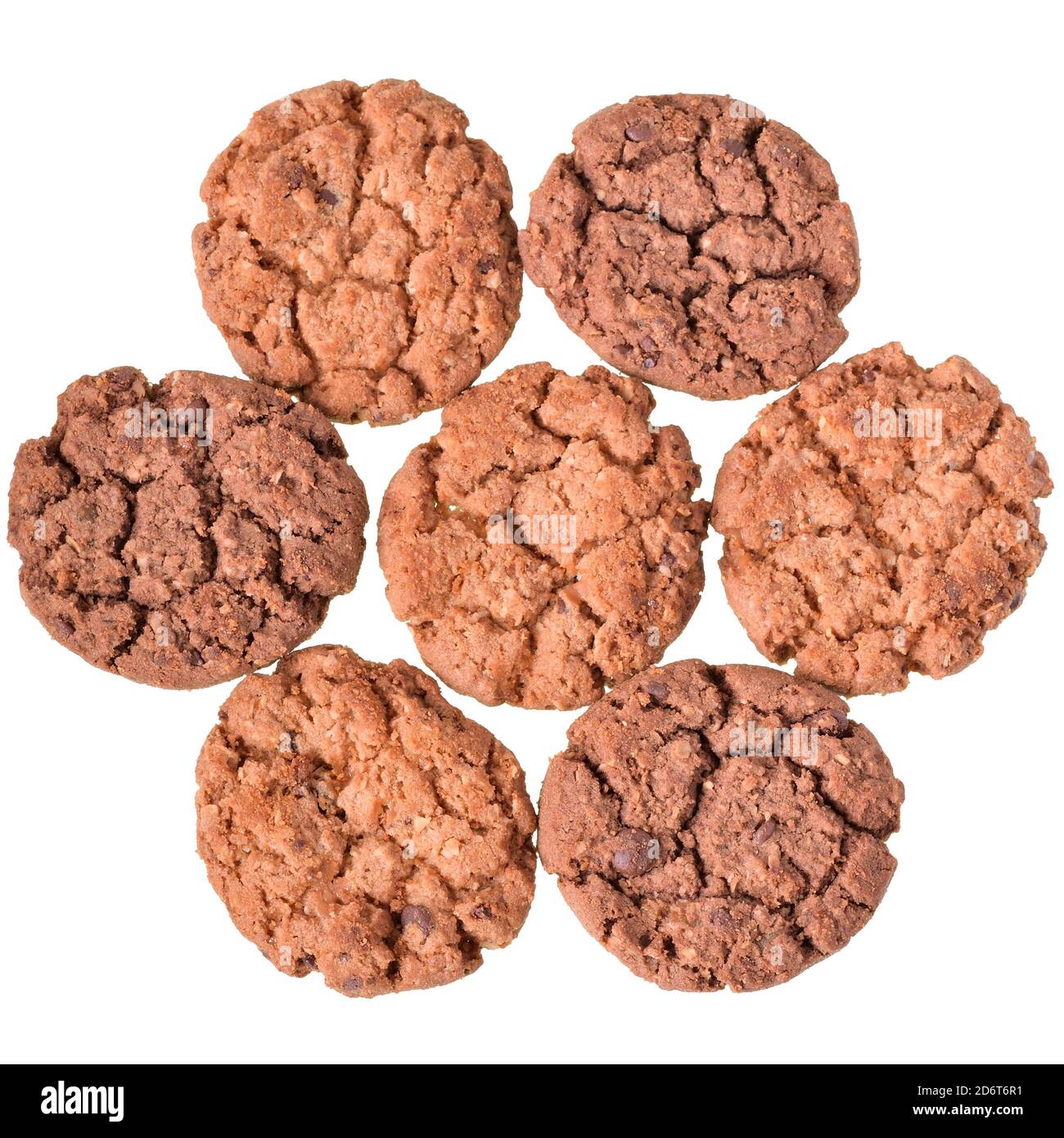 Round muesli cookies with chocolate top view isolated on white ...