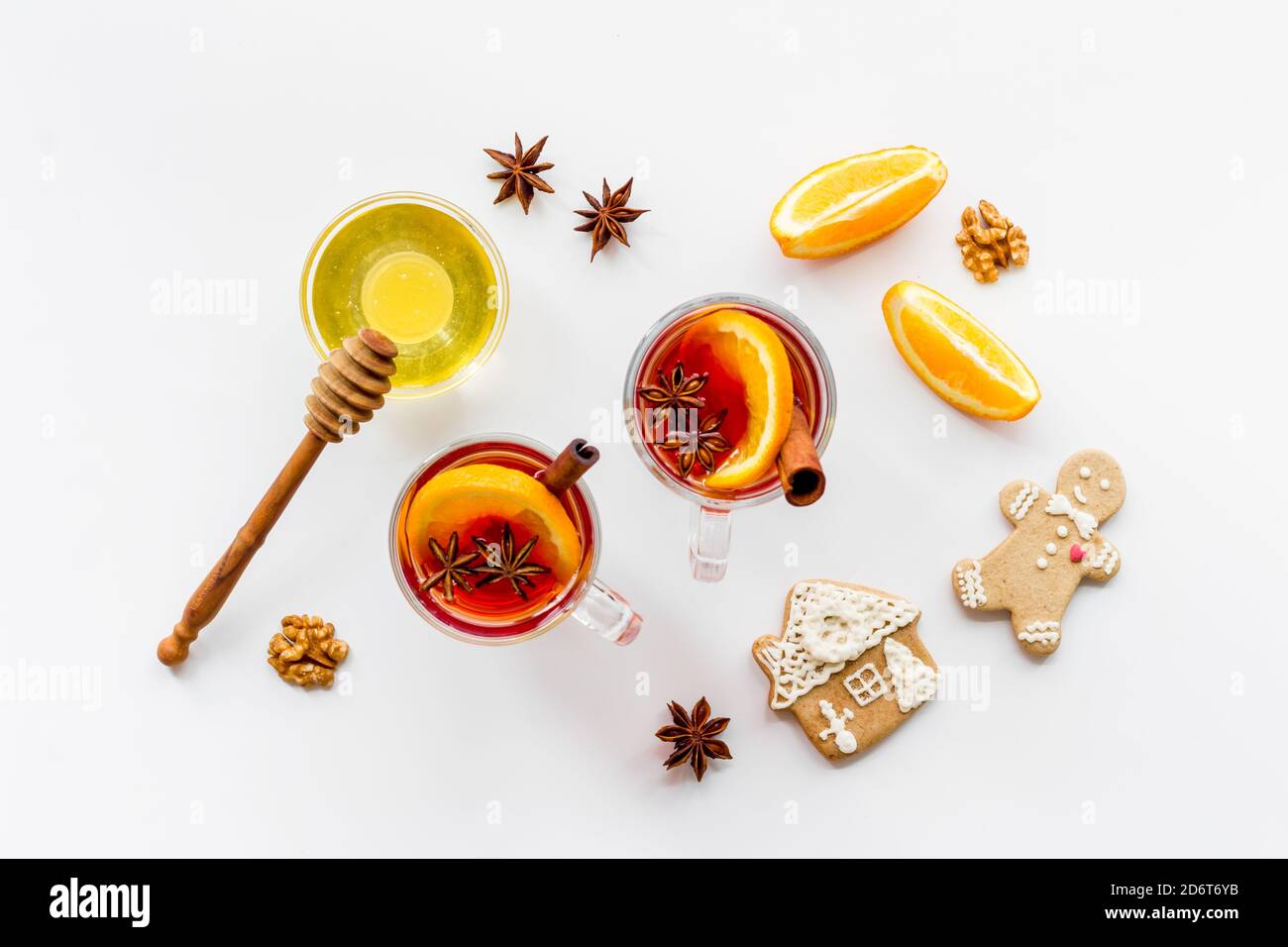 Flay lay of Christmas hot mulled wine with cinnamon and spices Stock ...