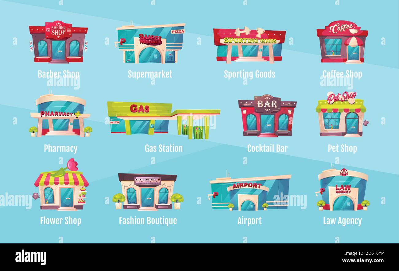 Shop front flat color vector objects set Stock Vector Image & Art - Alamy
