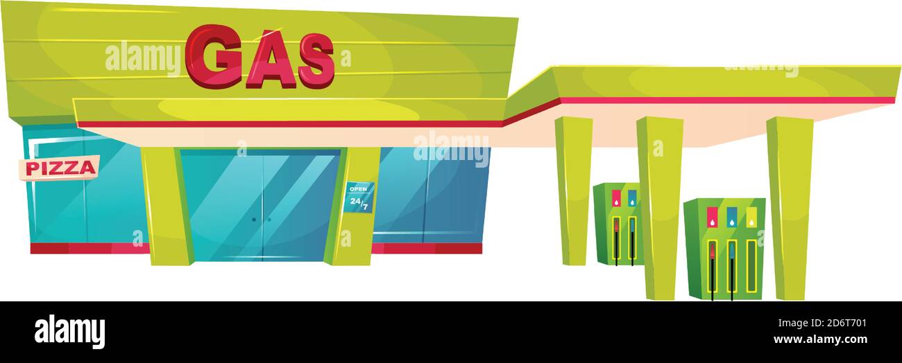 Gas station exterior cartoon vector illustration Stock Vector Image ...