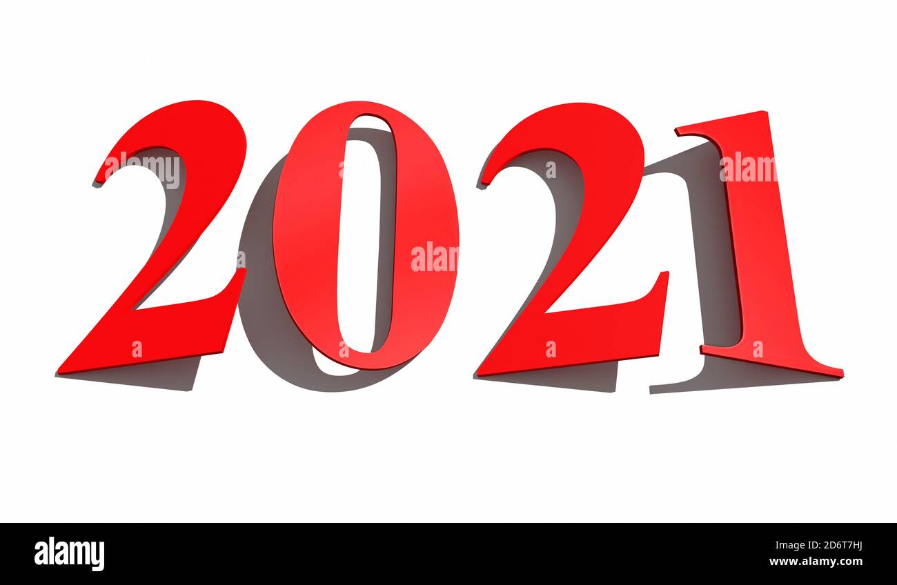 New year concept. Red slanted numbers 2021 isolated on white. 3d ...