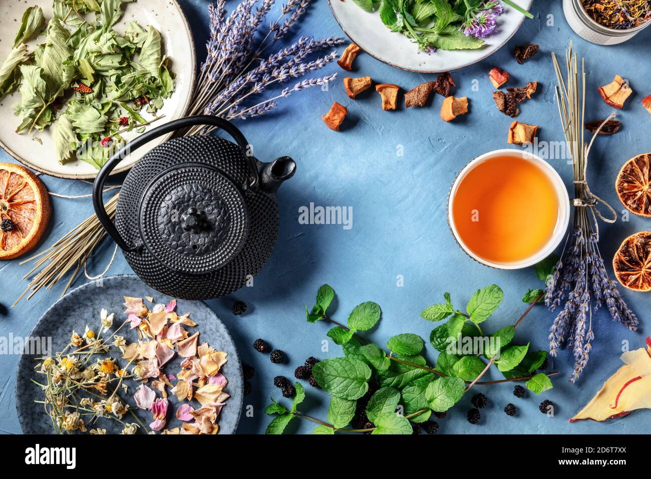 Herbal tea design template with a place for text. A frame of a tea pot ...