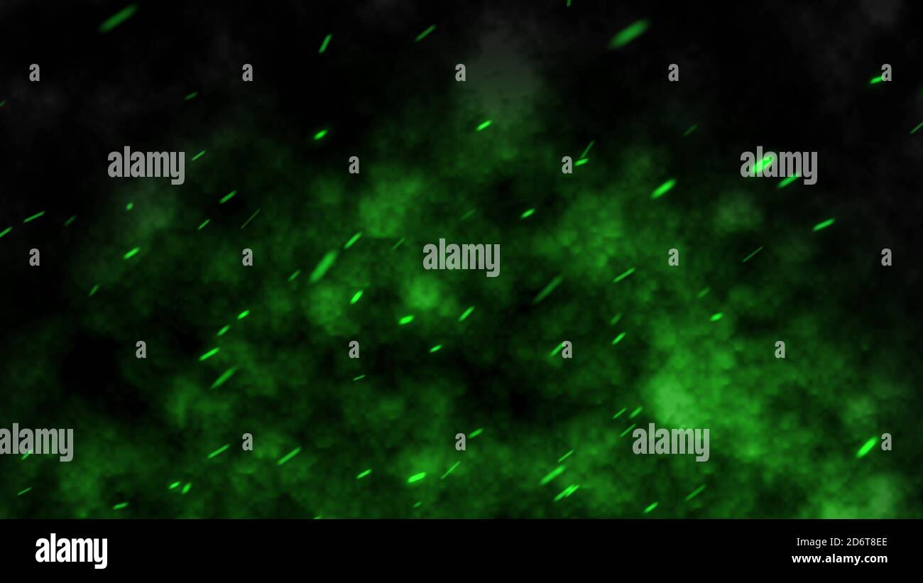 Green colored fire flames from the firewood. Fire Particles over black ...