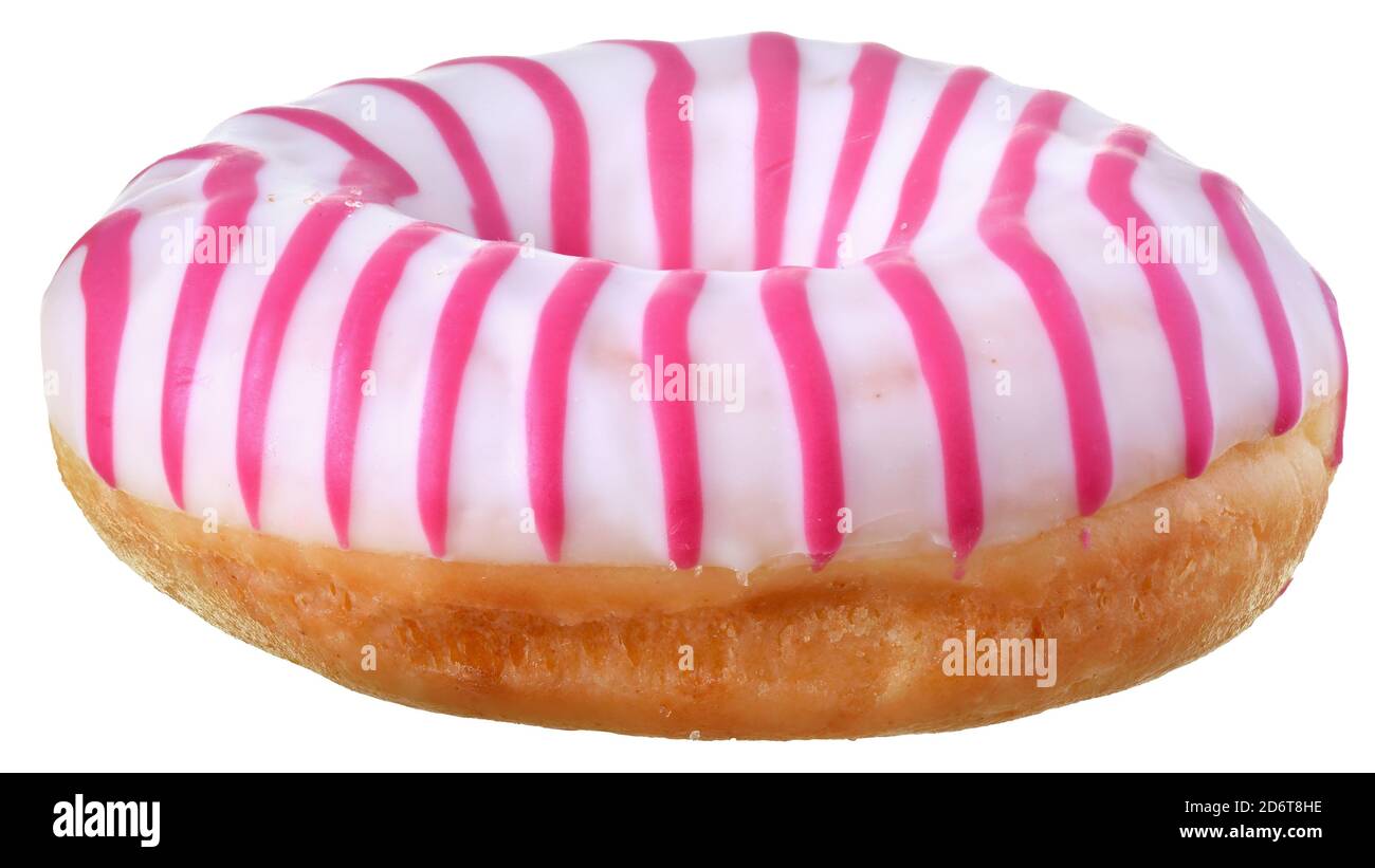 Strawberry donut covered with pink icing Isolated on white background ...