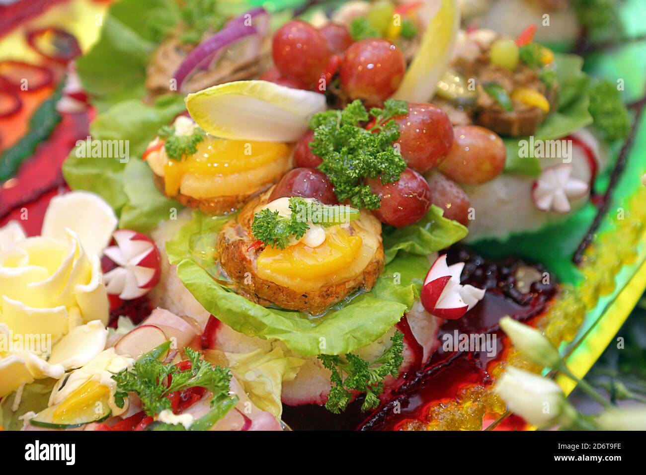 Baked pork loin with pineapple and fruit in jelly, cold catering buffet ...