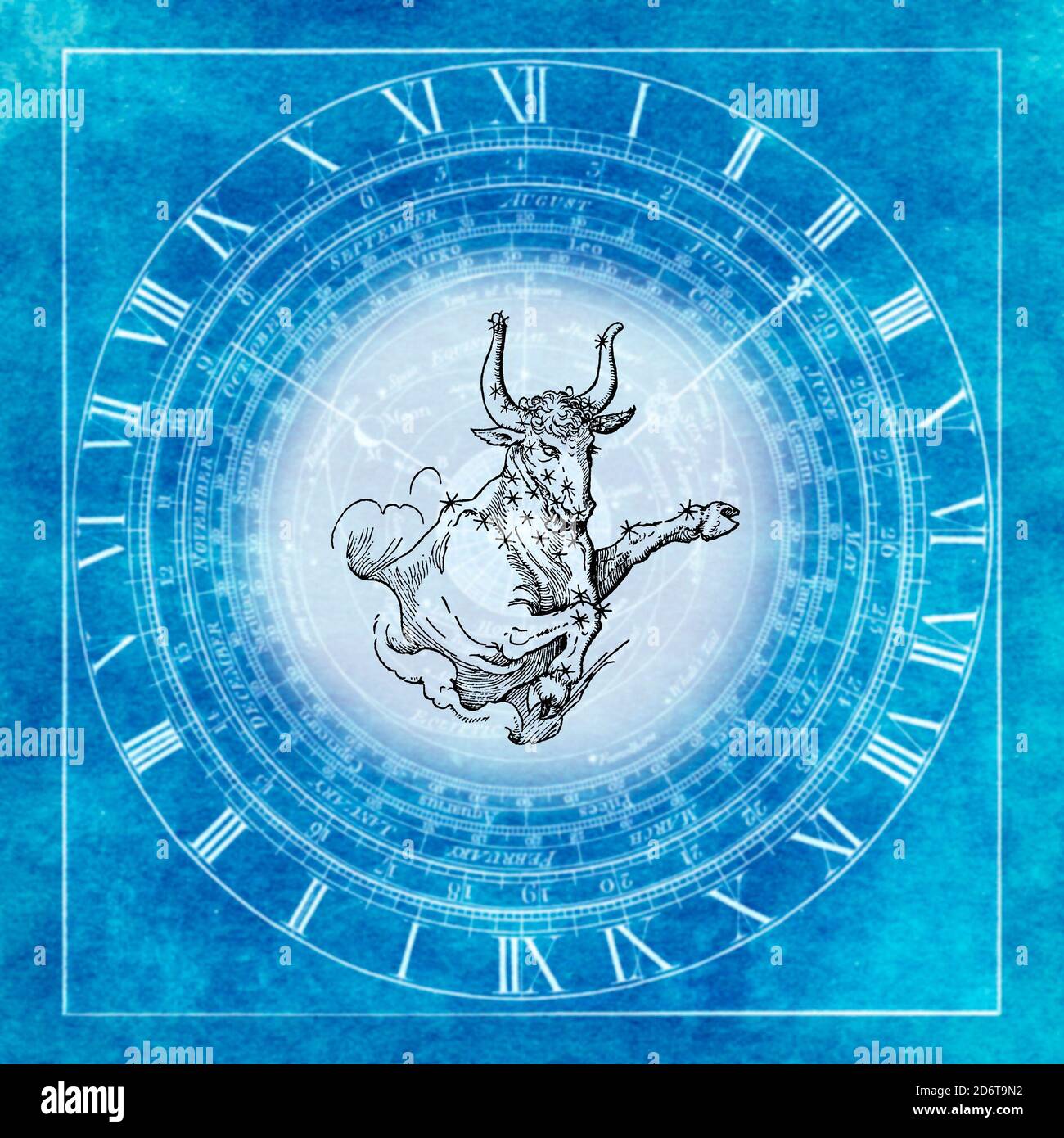 antique chart with time, astronomical and astrology indications with ...