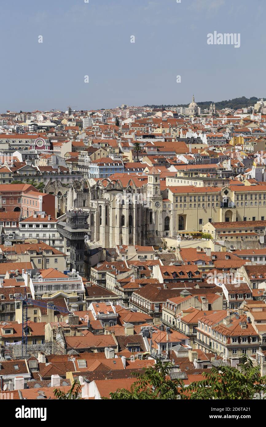 Aerial vertical shot of the landscape of Lisbon, Portugal under a clear ...