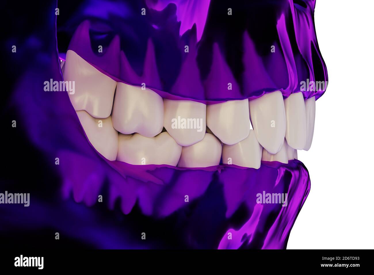 violet transparent human jaw with a teeth, side view, 3d render Stock ...