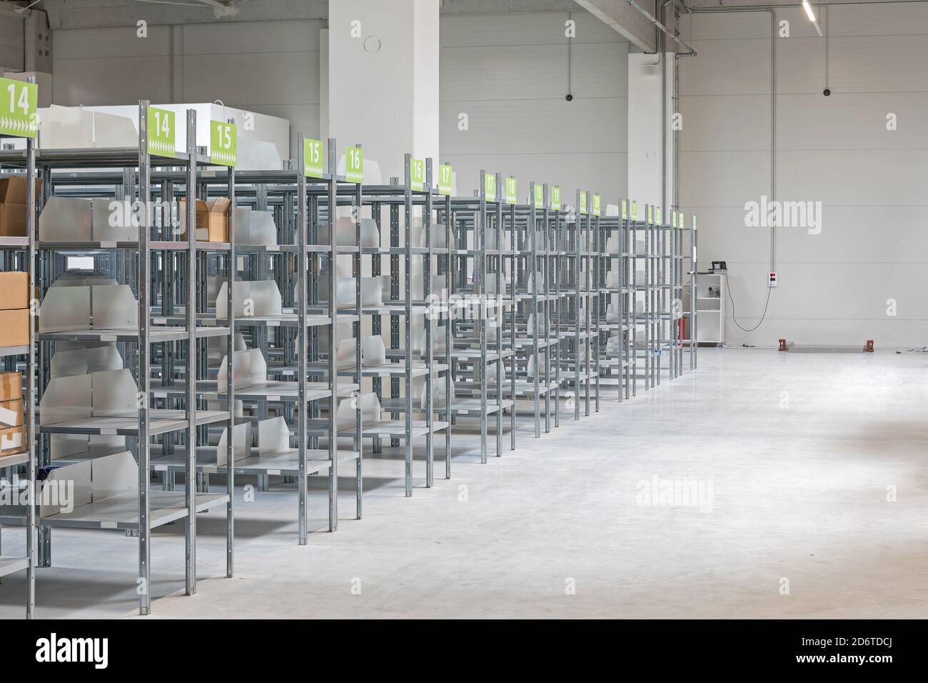 Empty New Shelving System in Picking Warehouse Stock Photo - Alamy