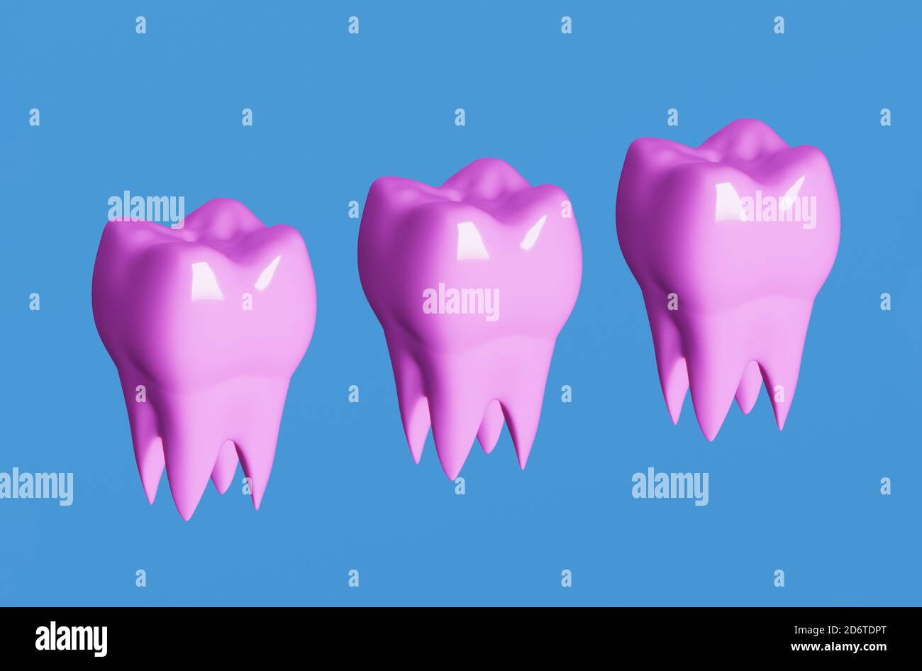 Pink molar teeth on blue background. Minimal dental care concept. 3d ...