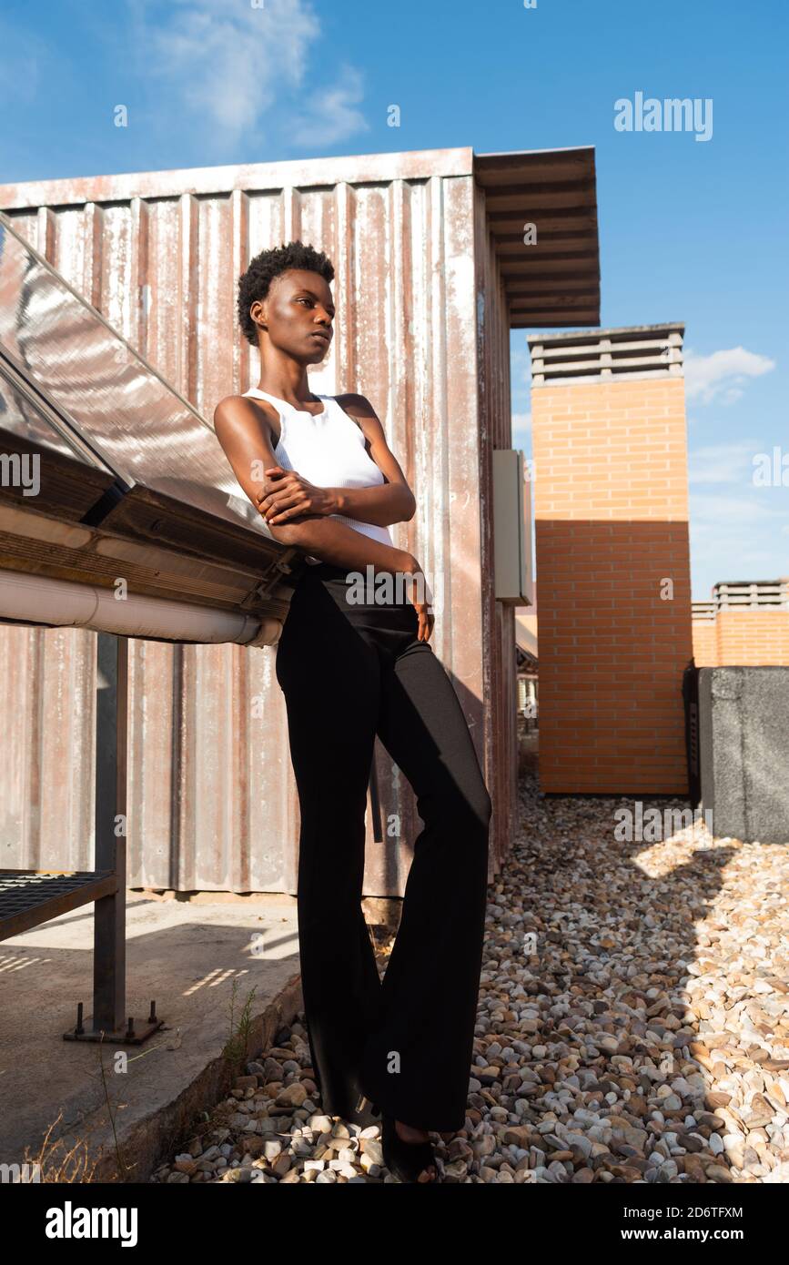 From Below Full Body Slim Attractive African American Female Model