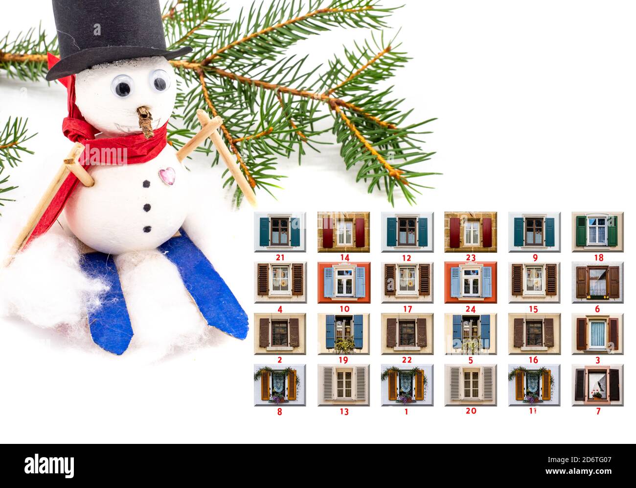 Advent calendar with window and snowman isolated Stock Photo - Alamy