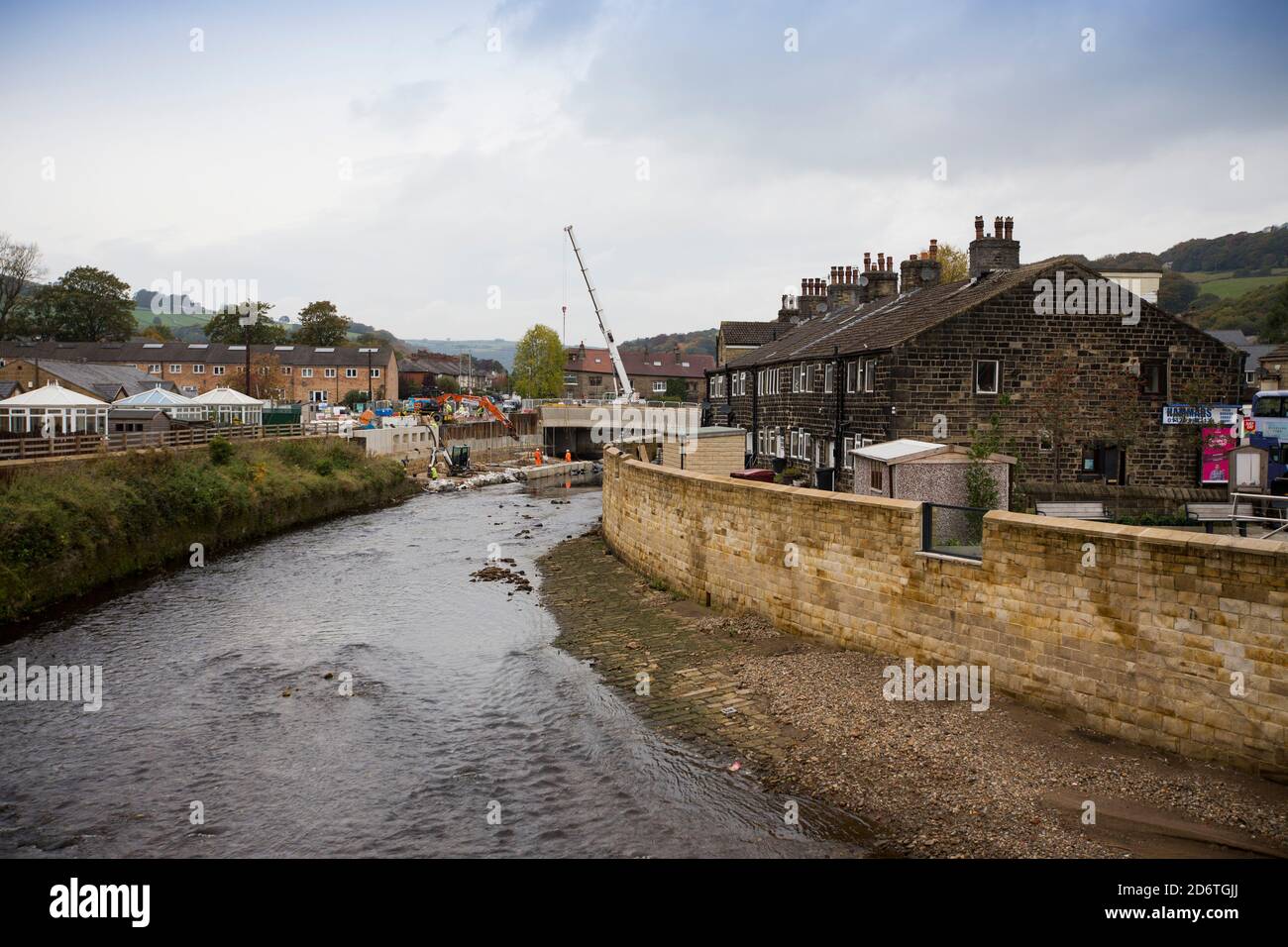 Flood defence work in Mytholmroyd, near Hebden Bridge, in West ...