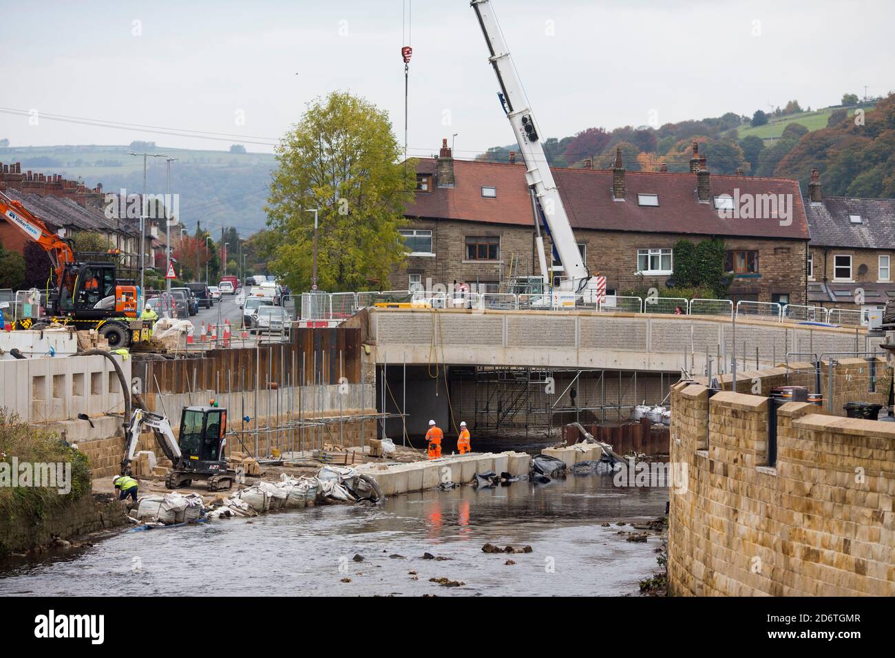 Flood defence work in Mytholmroyd, near Hebden Bridge, in West ...