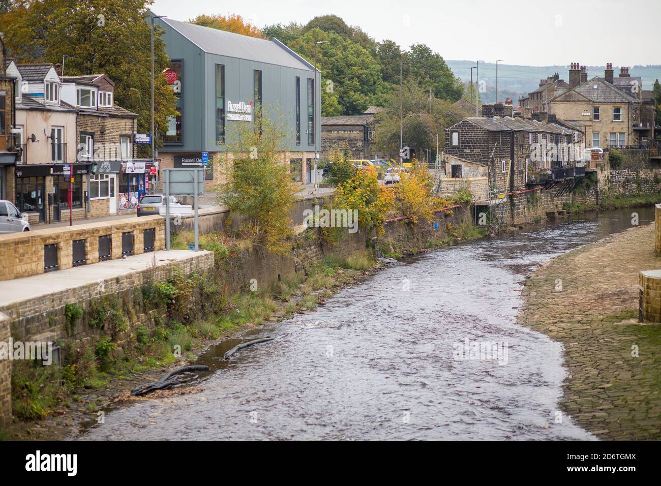 Flood defence work in Mytholmroyd, near Hebden Bridge, in West ...