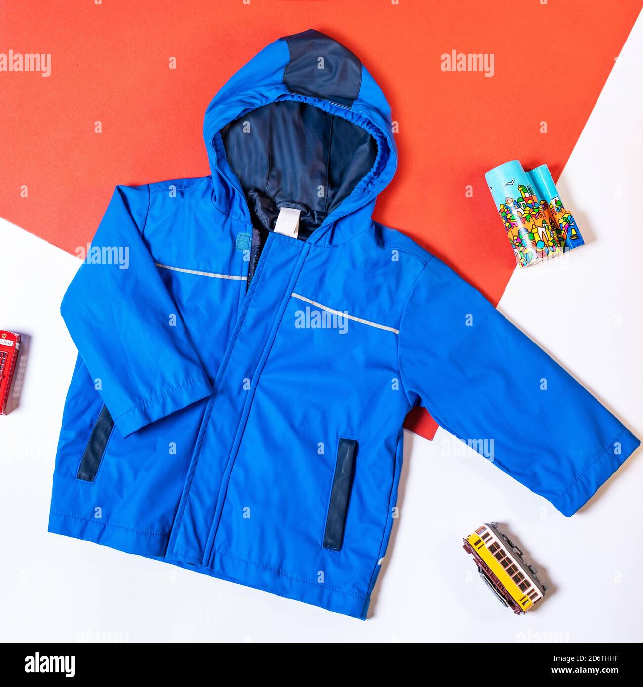 Blue hood jacket mock up isolated top view Stock Photo - Alamy