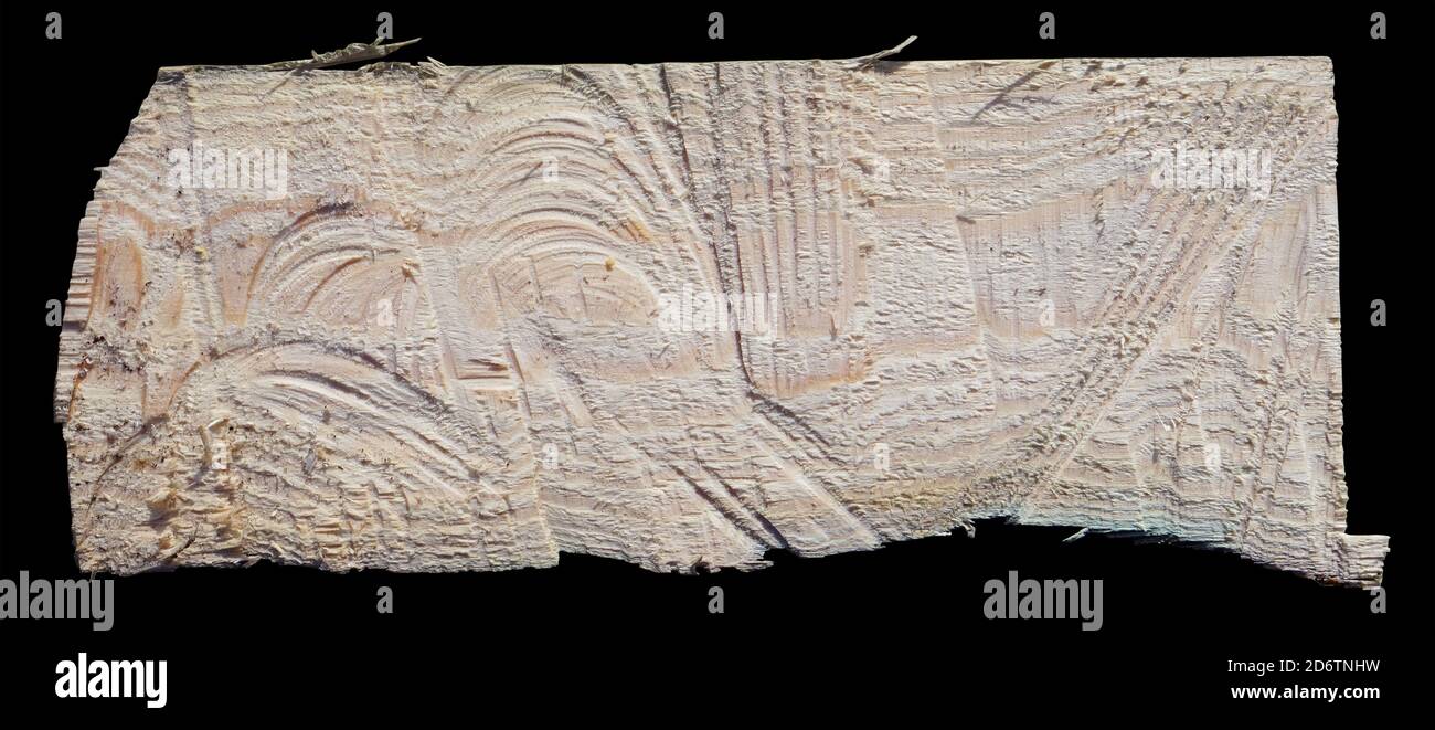 Fresh rough rectangular cut of old wooden pine log. Isolated on black ...