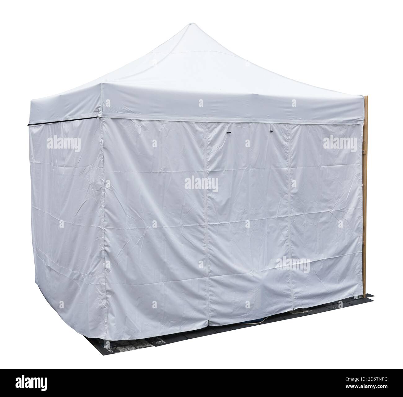 White canvas tent for small shop installed on the street. Isolated on ...