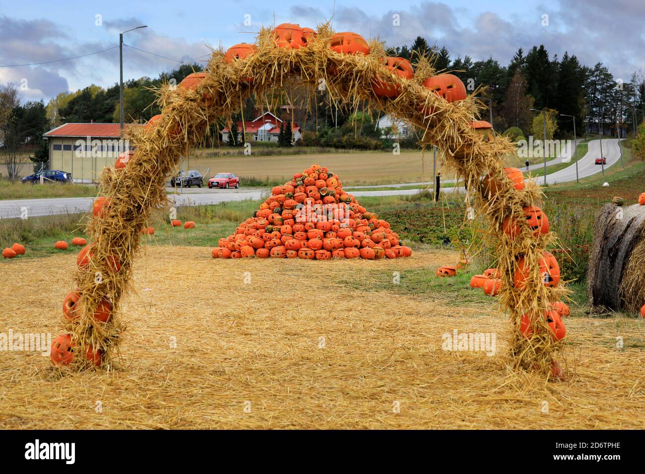 Arch decoration with straw and pumpkins at Halloween Pumpkin event at ...