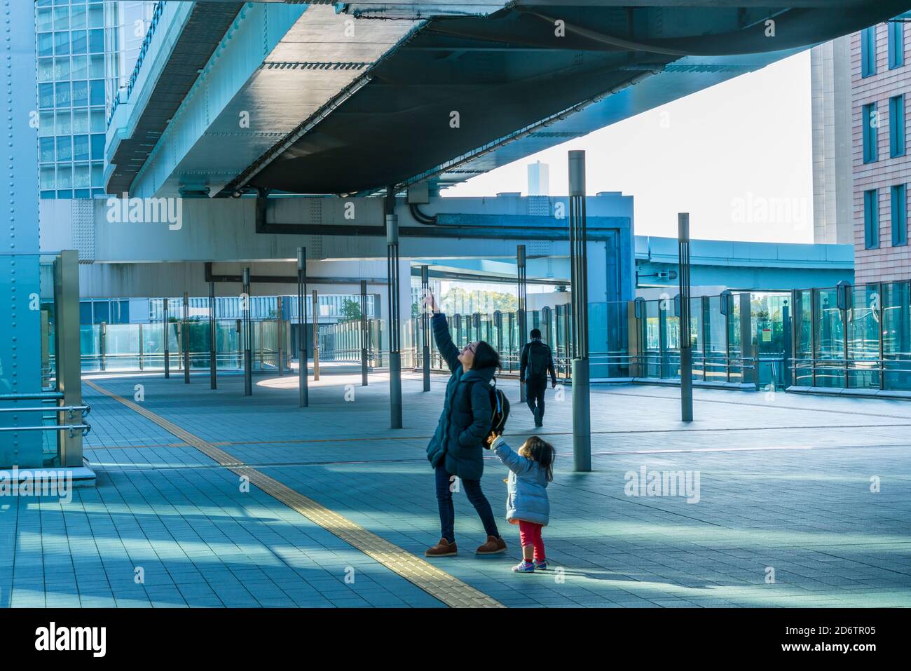 The elevated footbridge at Shiodome district Tokyo Japan Stock Photo ...