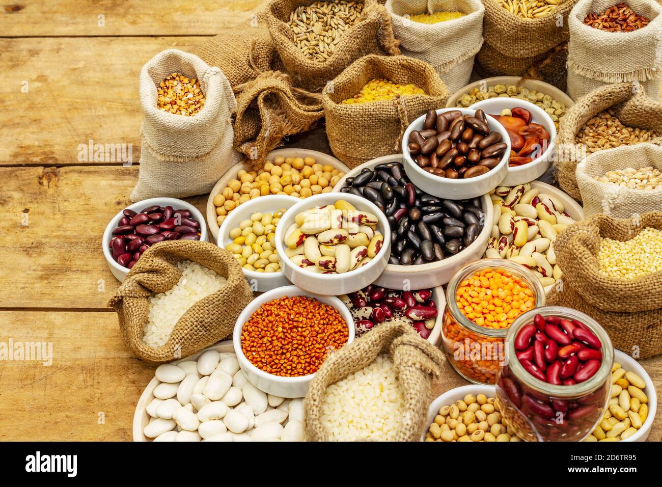 Assorted different types of beans and cereals grains. Set of ...