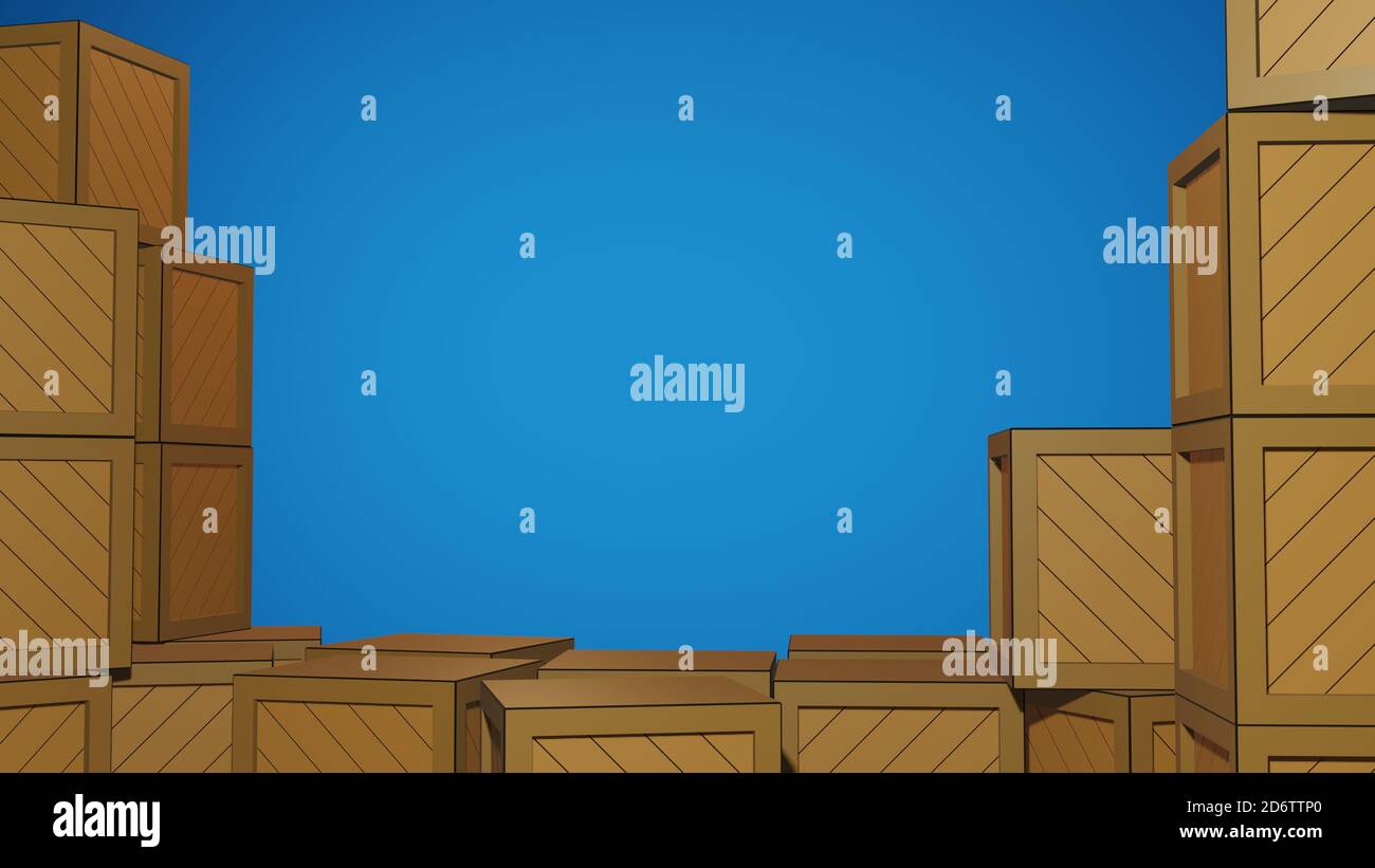 Frame Of Boxes With Blue Background. Wooden Box. Slide Presentation ...