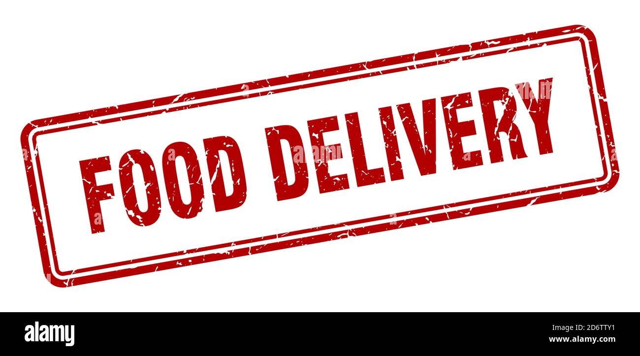 food delivery stamp. square grunge sign isolated on white background ...