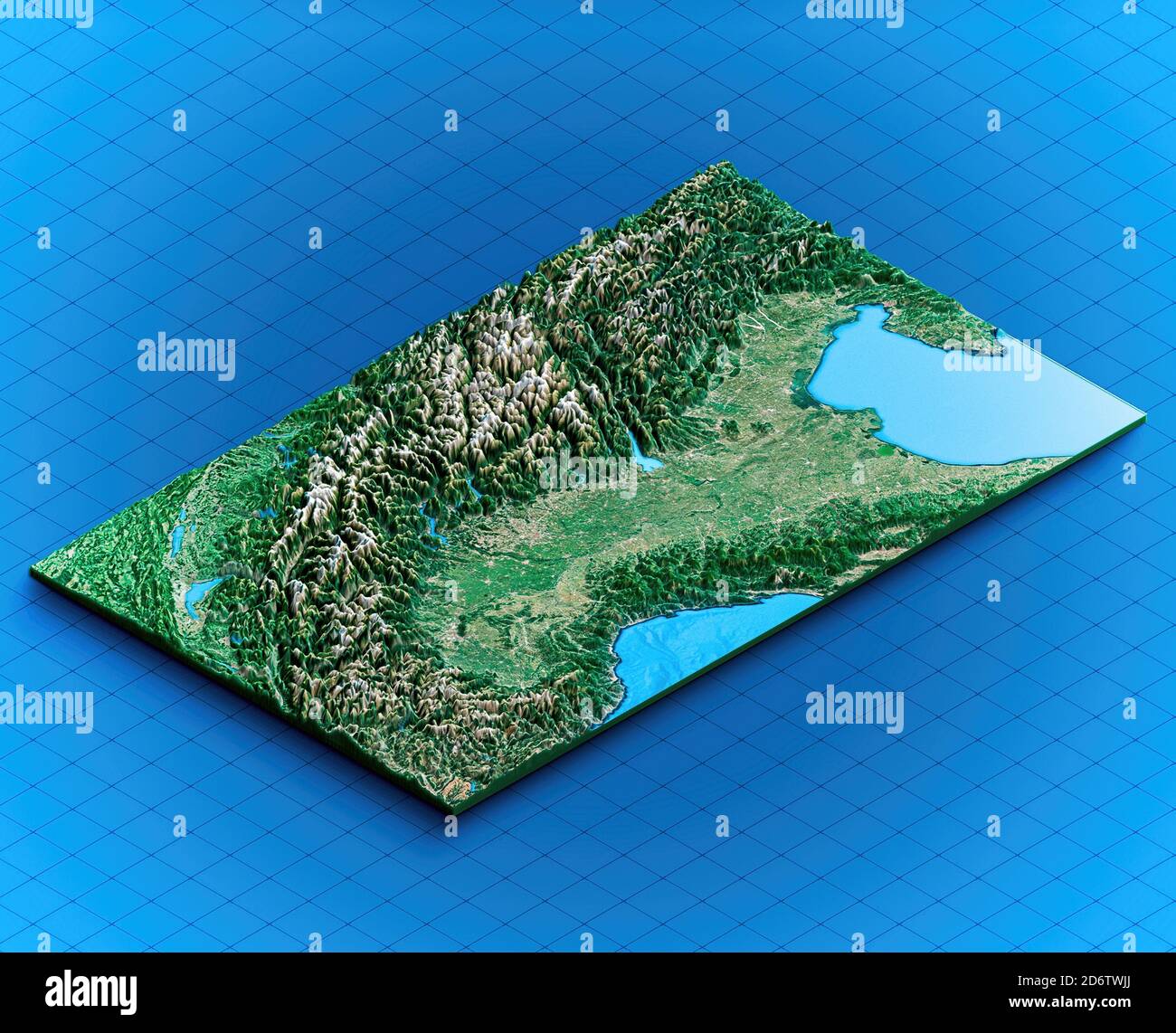 Italian Alpine Arch and Northern Italy, satellite view. Aerial view of ...