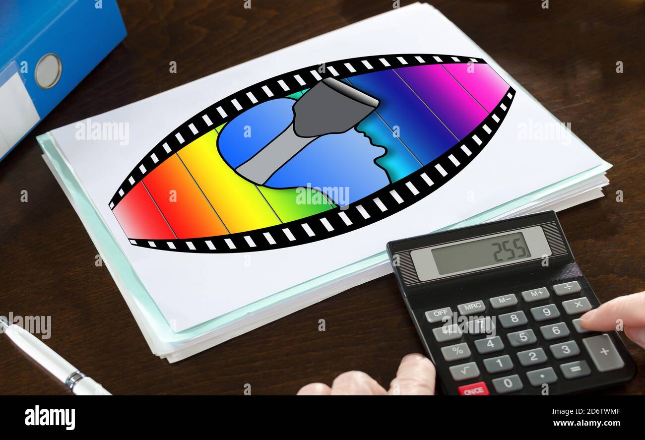 Virtual reality concept illustrated on a paper with a calculator Stock ...