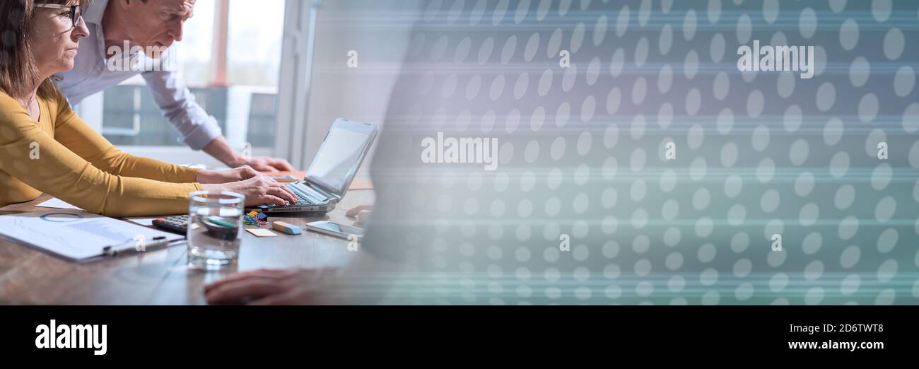 Business people working together in office; panoramic banner Stock ...