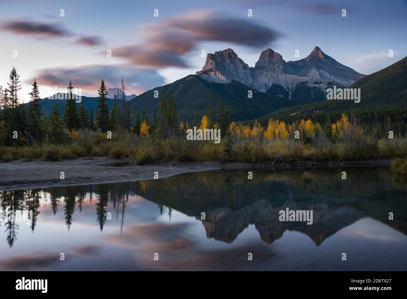 Three Sisters Peaks in Autumn during Sunrise, Canmore, Banff National Park, Alberta, Canada ...