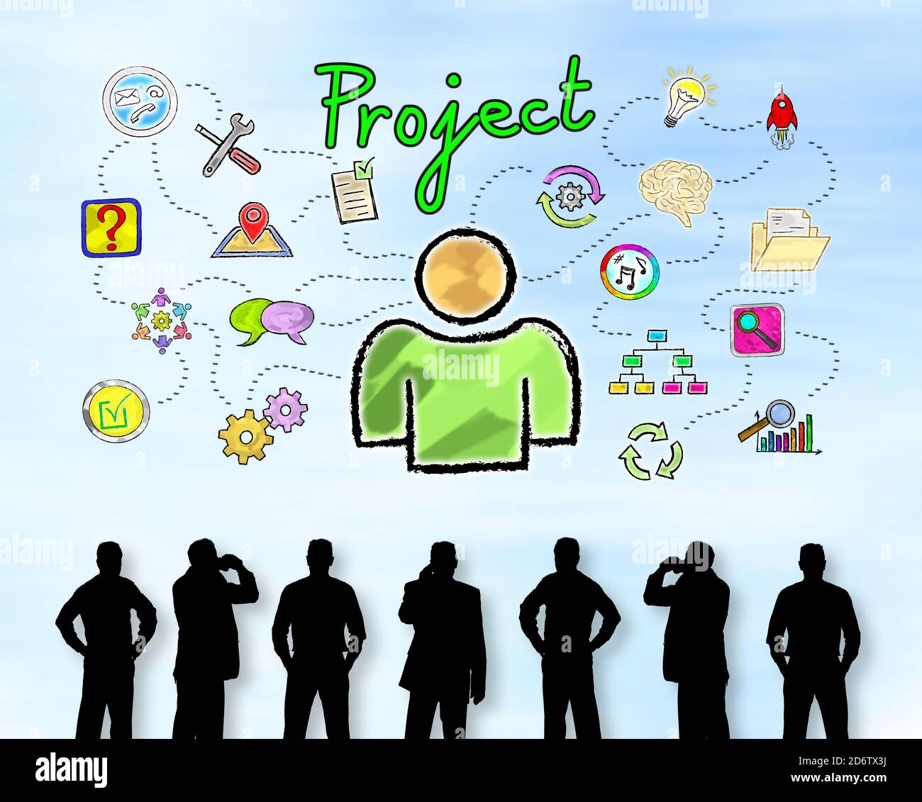 Silhouettes of men looking at a project concept Stock Photo - Alamy