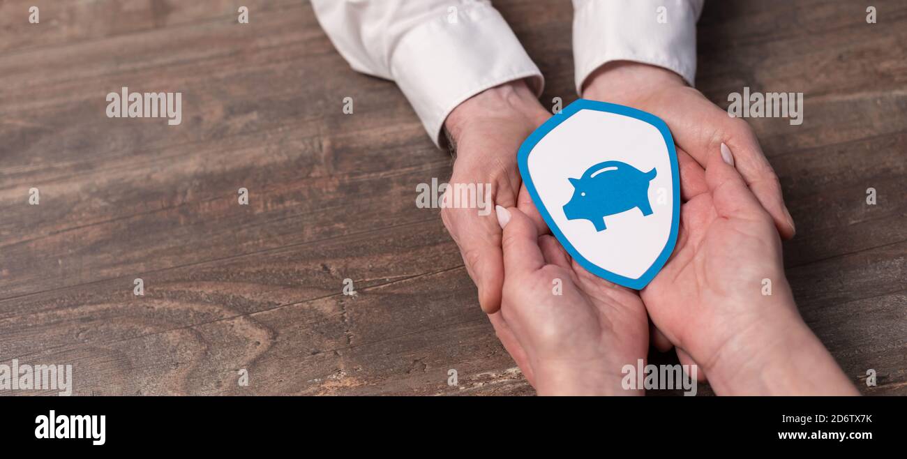 Concept of money protection with paper shield in hands Stock Photo - Alamy