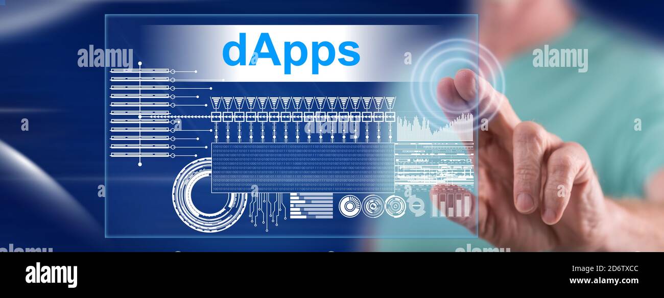 Man touching a dapps concept on a touch screen with his finger Stock ...