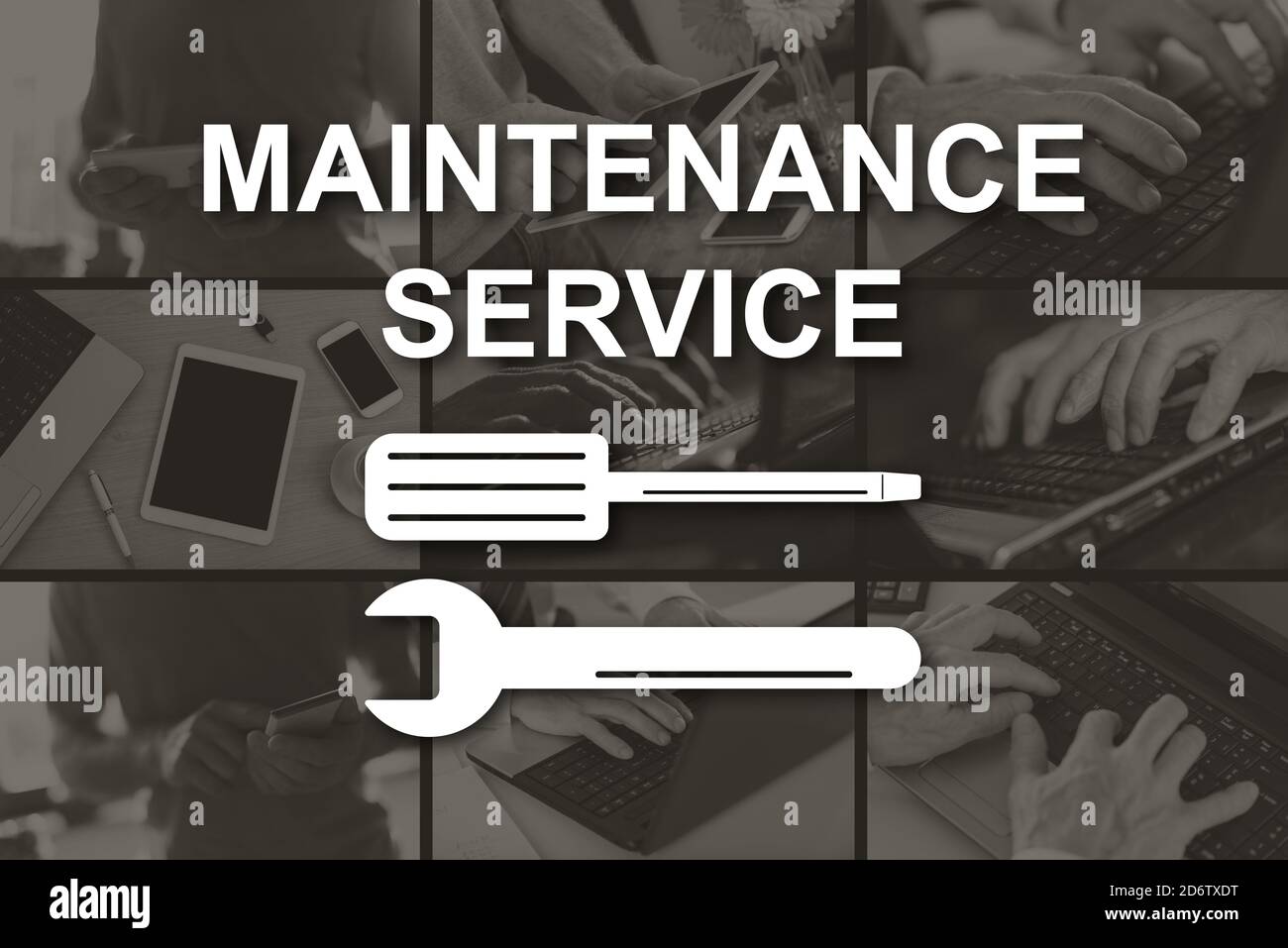 Maintenance service concept illustrated by pictures on background Stock ...