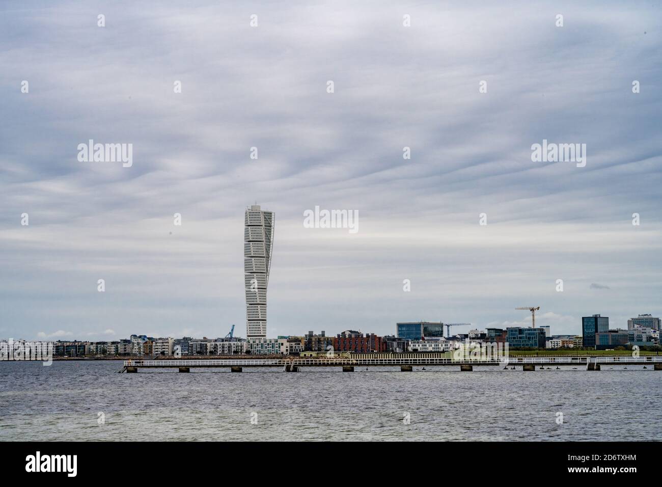 Western Harbour Malmo, Sweden seen from Ribersborgs beach. Blue sky and ...