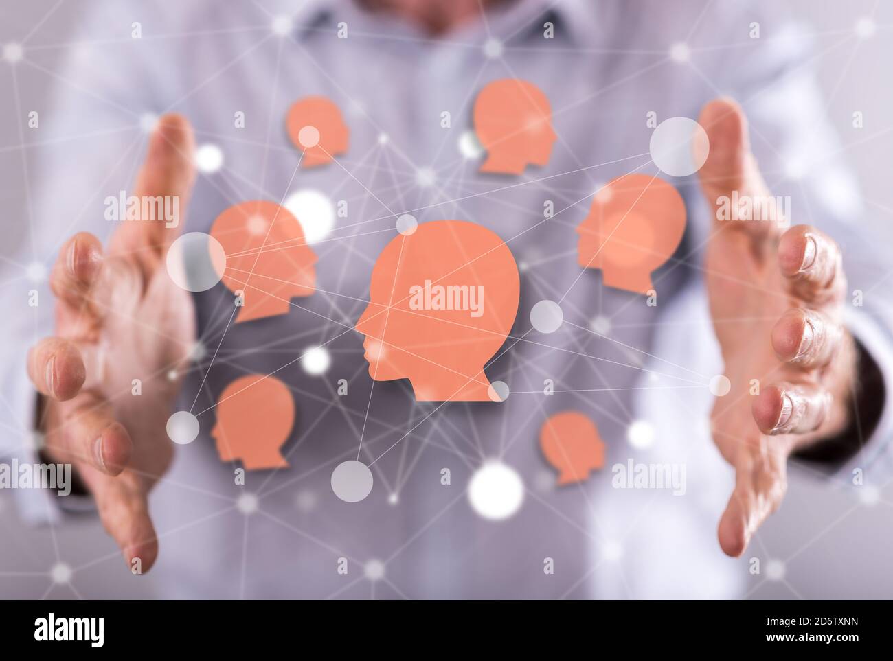 Social network concept between hands of a man in background Stock Photo ...