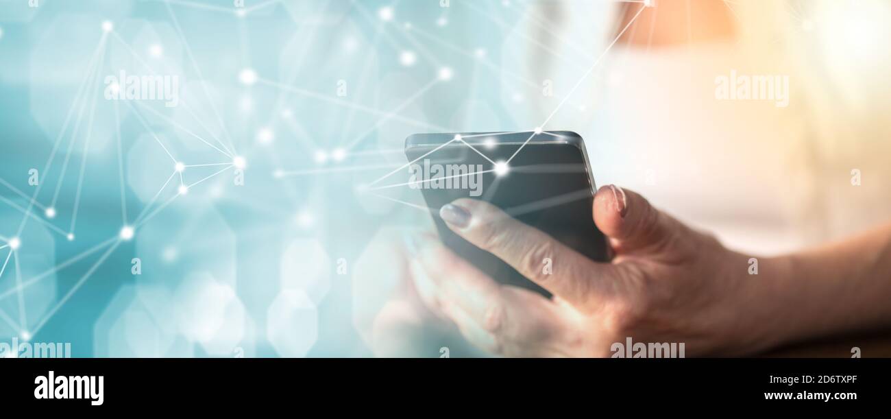 Close up of woman's hands using a mobile phone; multiple exposure Stock ...