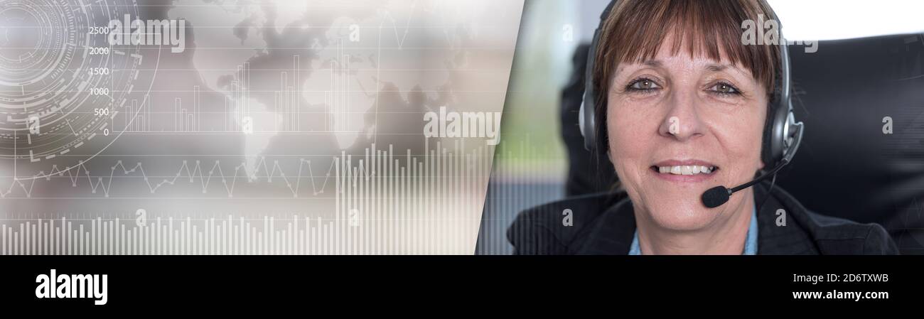 Support phone female operator in headset. panoramic banner Stock Photo ...