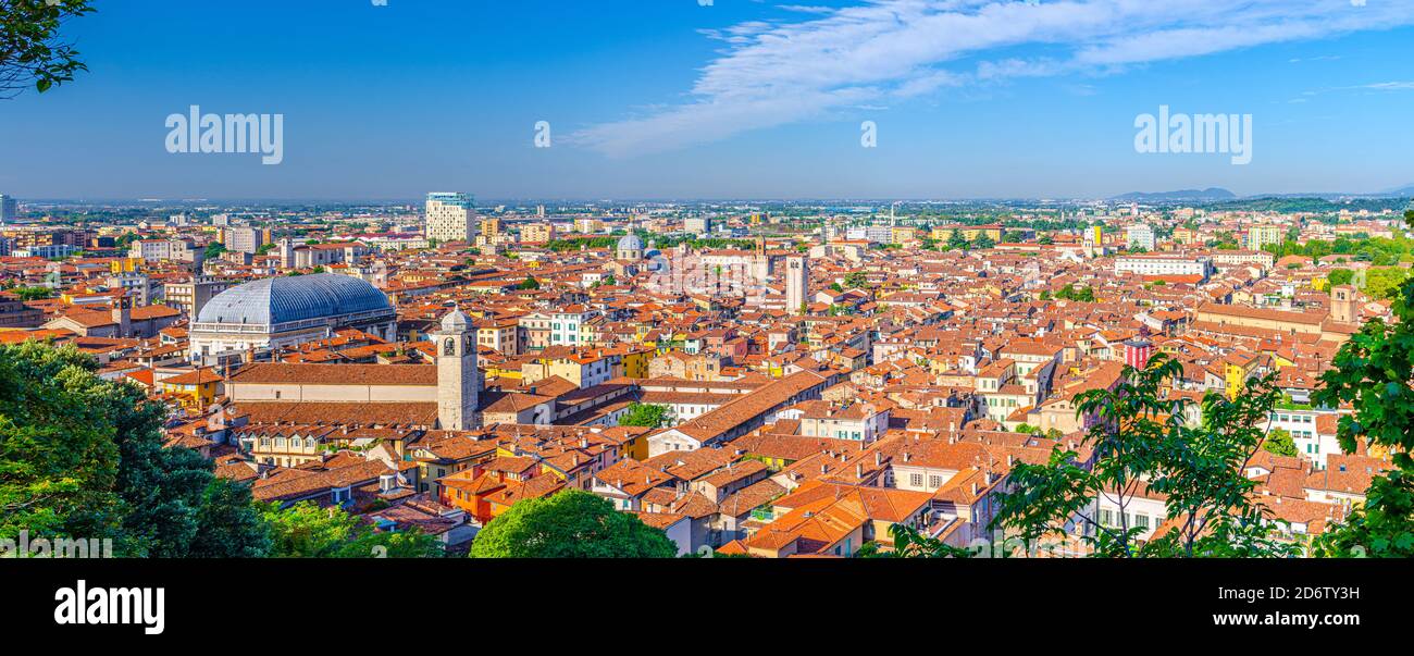 Aerial panoramic view of old historical city centre of Brescia city ...