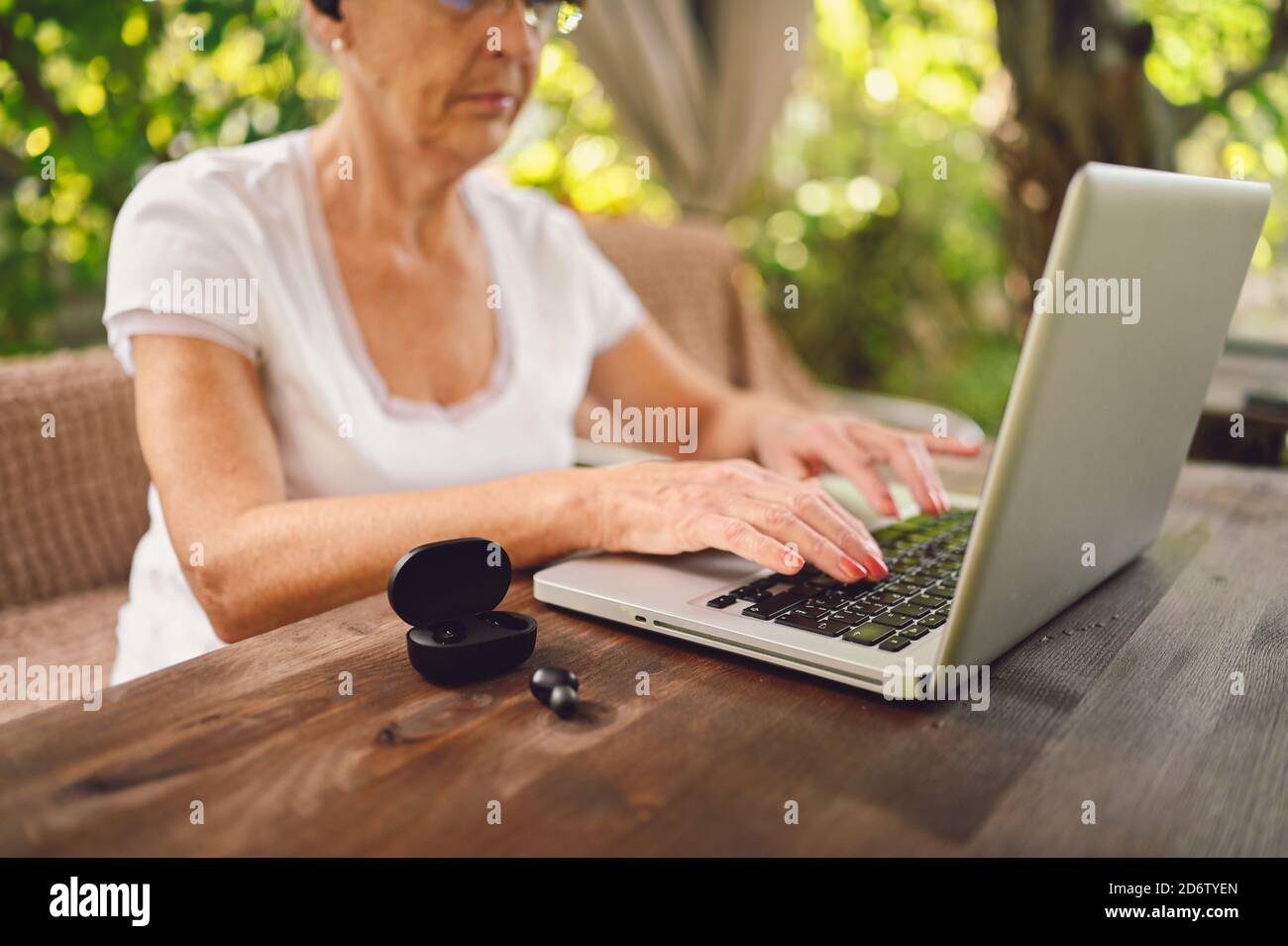Technology, old age people concept - elderly senior old woman hands ...